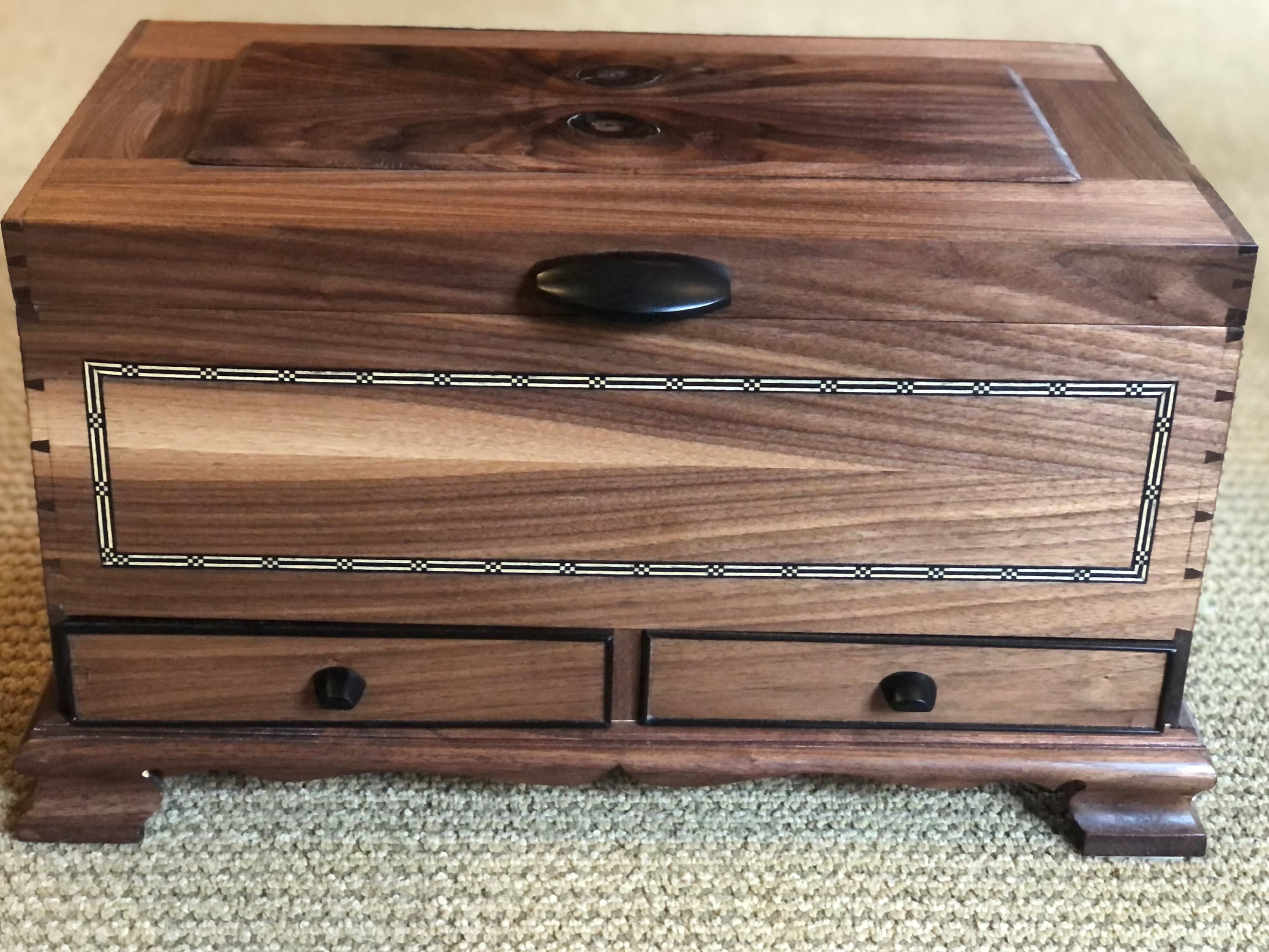 Black Walnut Dovetailed, Inlaid 2 Drawer Chest. Curly Maple Dovetailed ...
