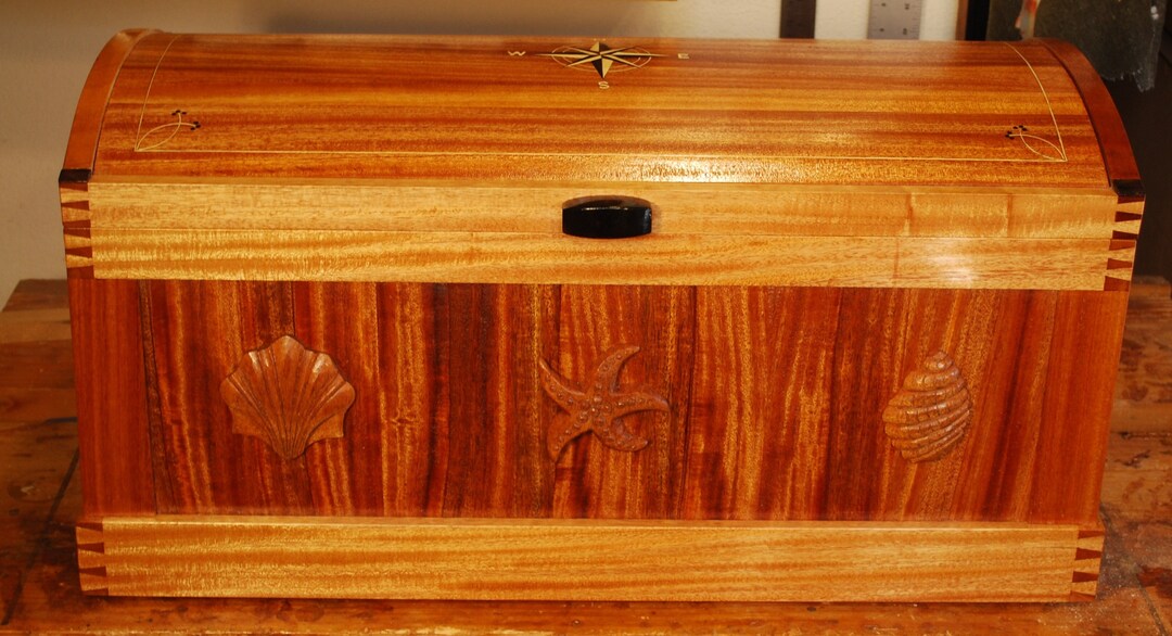 Masterpiece Mahogany Sea Chest, Sailor's' Chest, Blanket Chest Inlayed ...