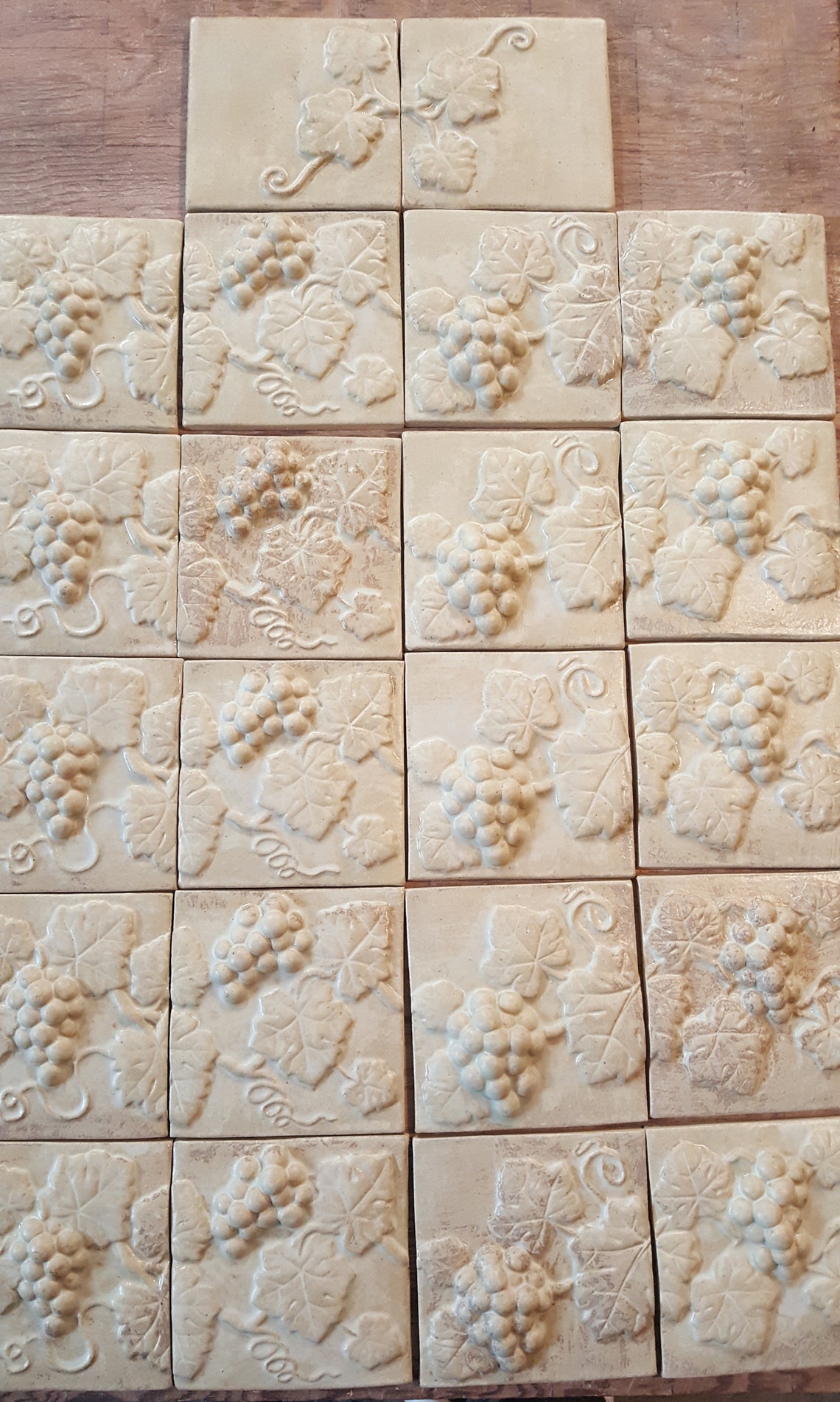 Grape Relief 6" Band in White Stoneware by Totten Tileworks - Etsy