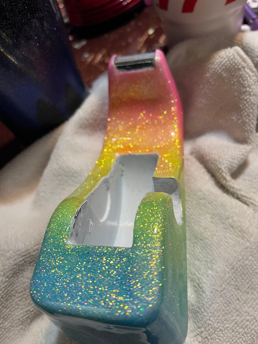 Rainbow Ombré Tape Dispenser/epoxy/glitter/office Decor - Etsy