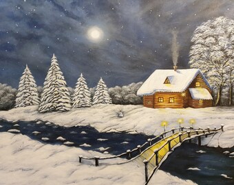 Winter Snow Scene Acrylic Painting - Etsy