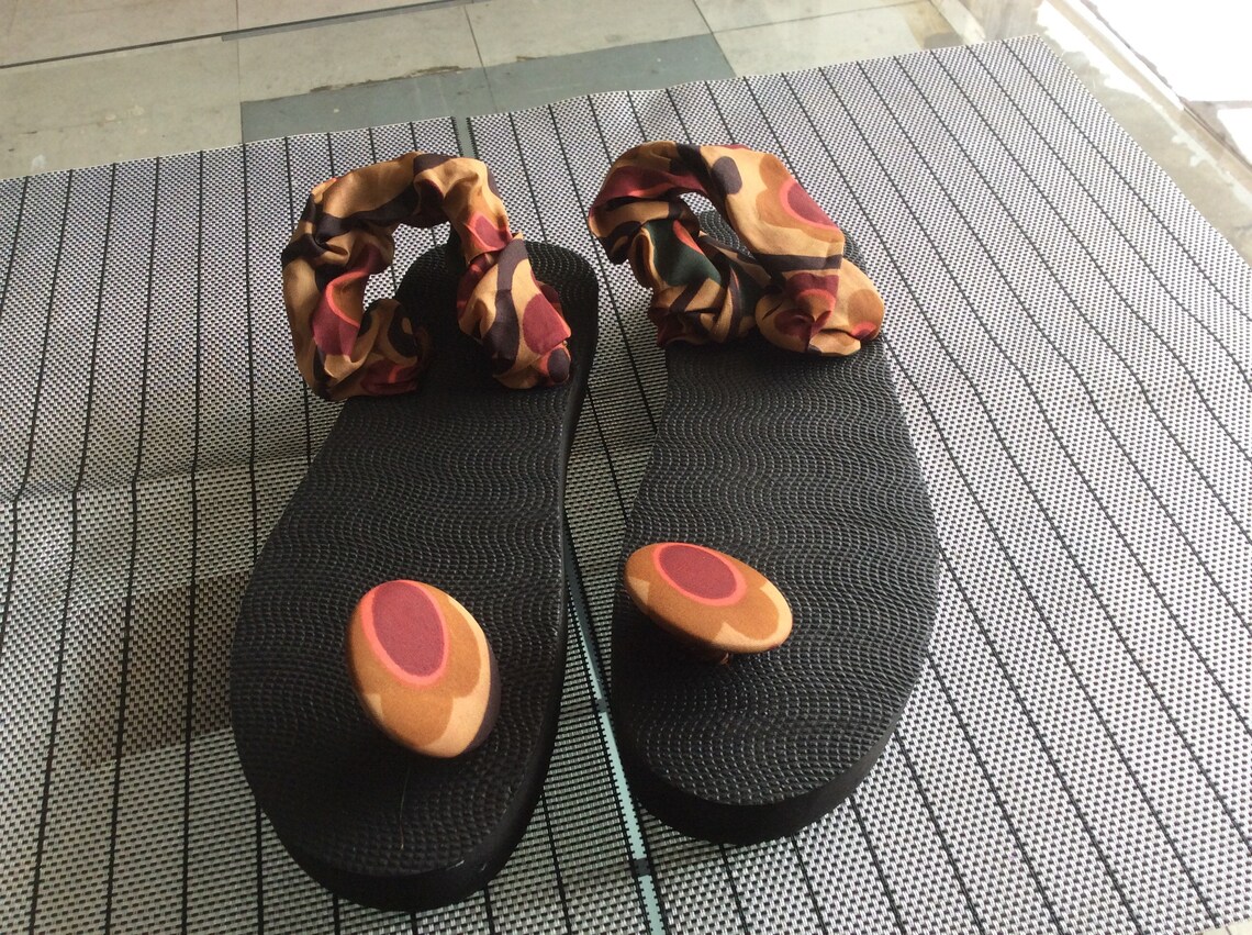 African Fabric Ankara and Kente Sandals / Flip Flops Various UK Sizes ...