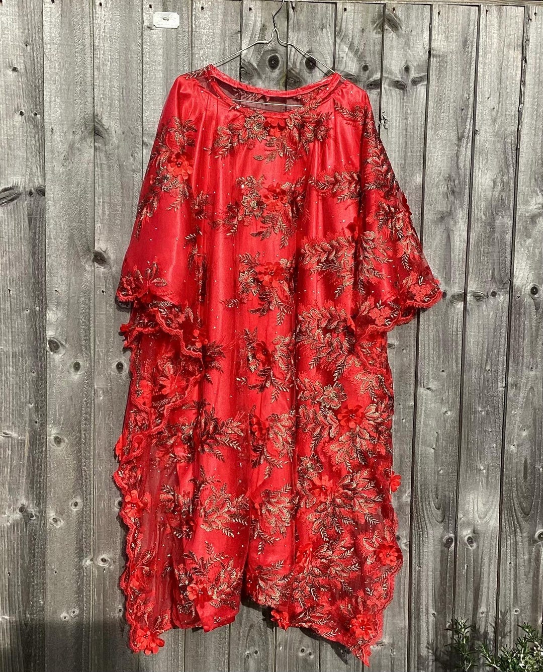 Red Lace Caftan Dress With Glittering Embroidery, UK Size up 28 - Etsy