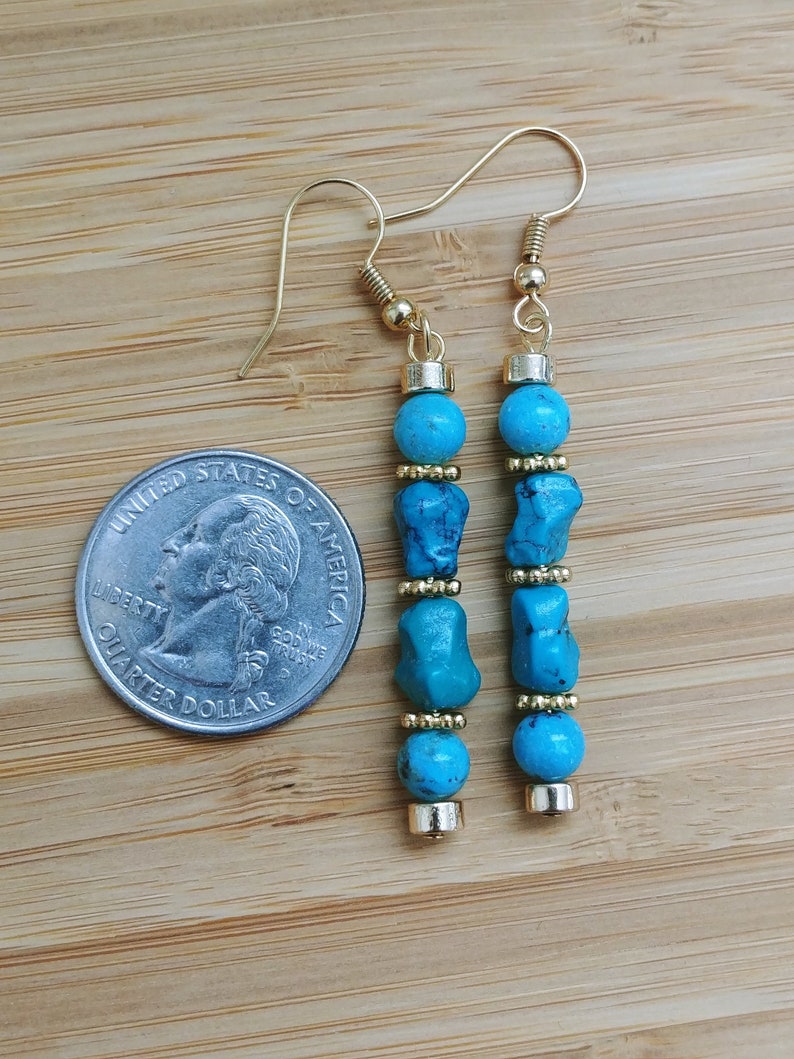 Genuine Turquoise Earrings. Handmade Stacked Turquoise Dangle - Etsy