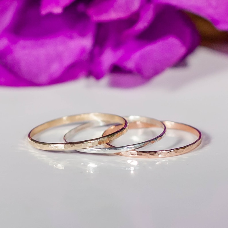 Mixed Metal Hammered Stackable Ring Set - Etsy