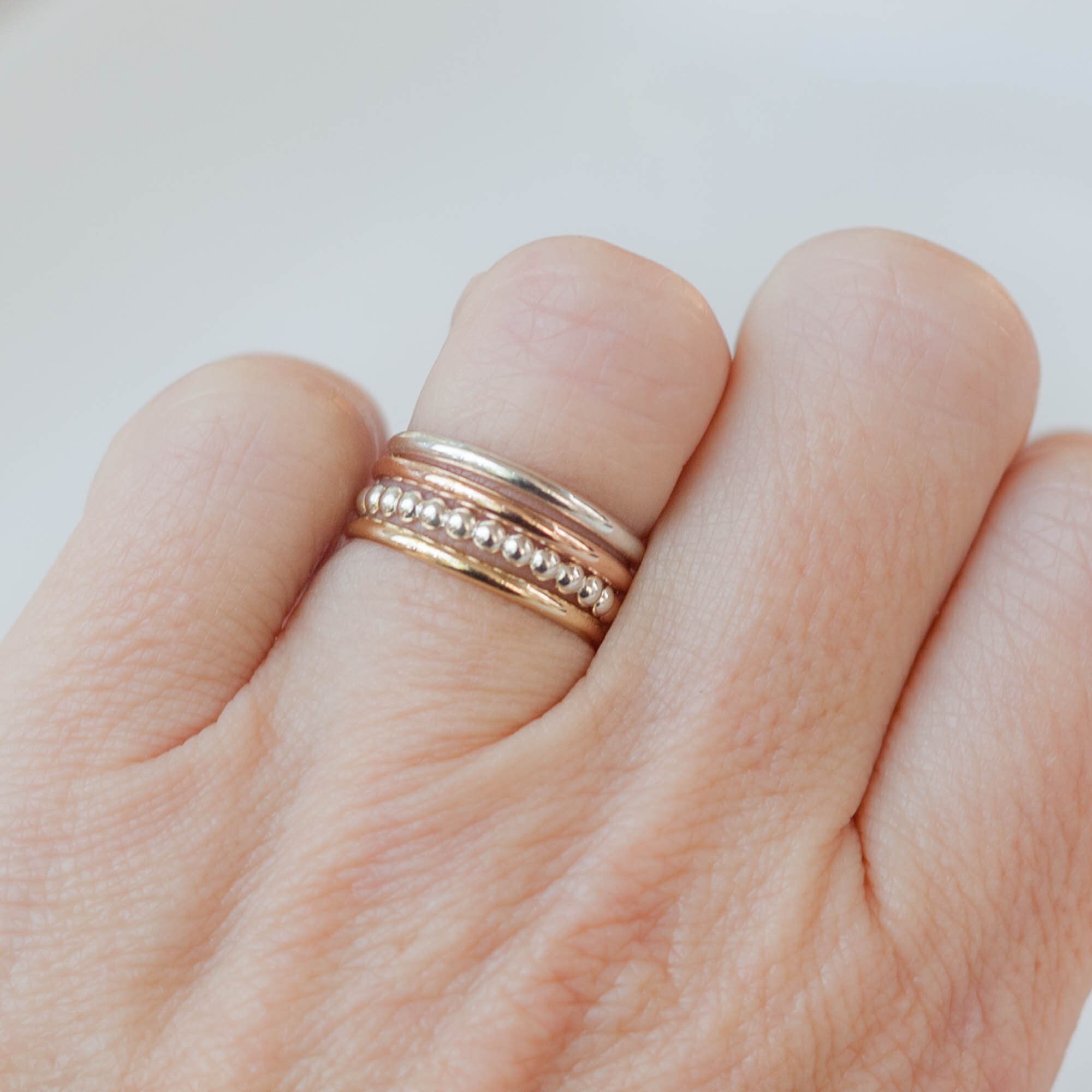 Mixed Metal & Beaded Sterling Silver Stackable Rings (set of 4) - Etsy