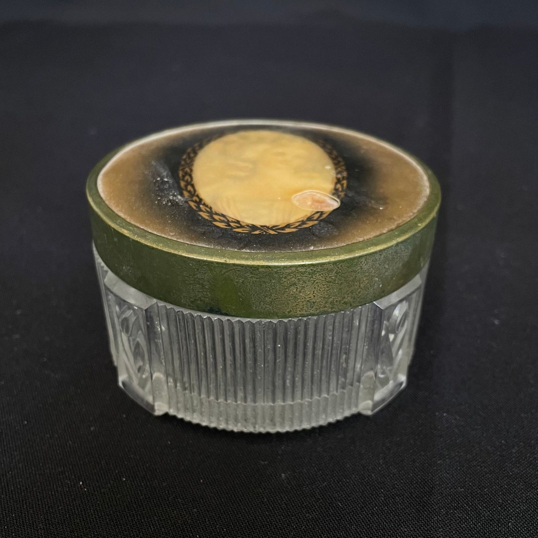 Vintage Art Deco Glass Round Powder Box With Lid - Etsy