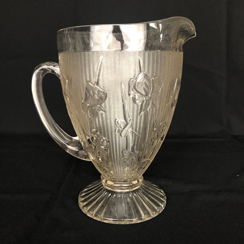 Vintage Clear Glass Iris & Herringbone Pitcher by Jeannette - Etsy
