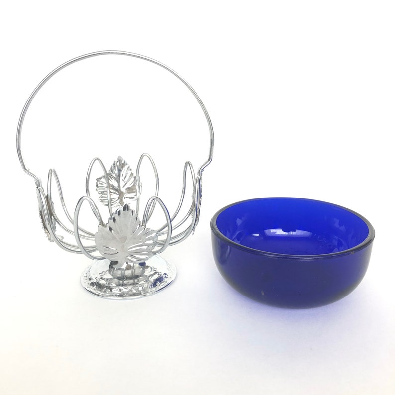 Vintage Cobalt Blue Glass Serving Dish With Silvertone Carrier - Etsy