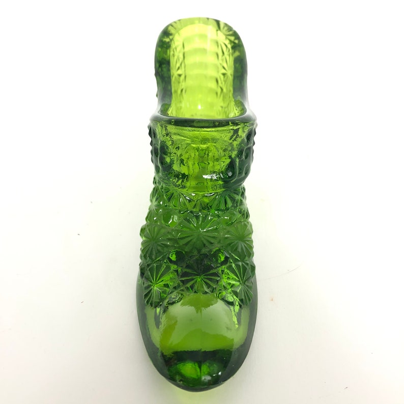 Vintage Daisy & Button Pattern Green Pressed Glass Shoe | Etsy