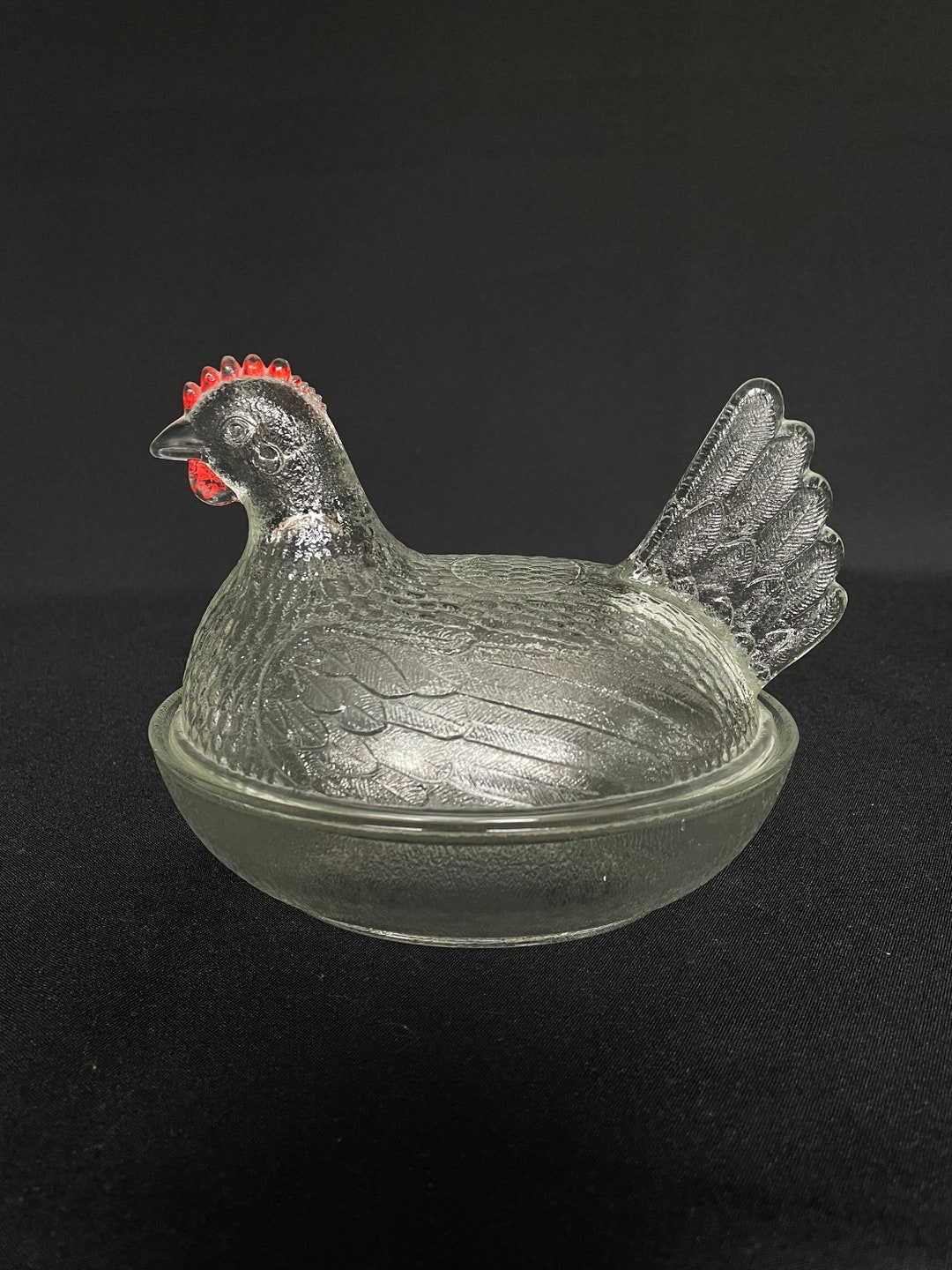 Vintage Clear Indiana Glass Hen on Nest - Elegant Glass Animals ...