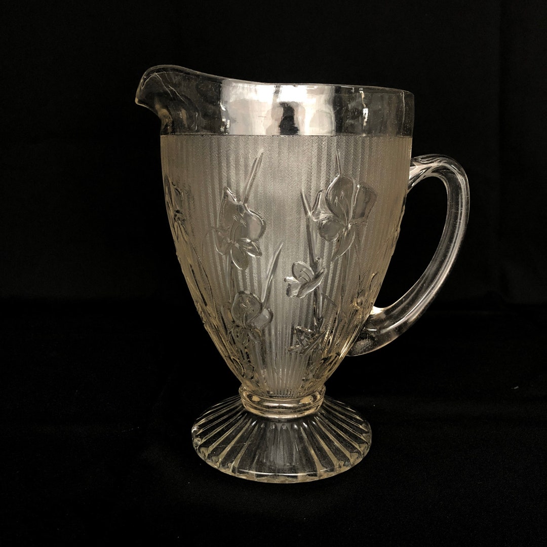 Vintage Clear Glass Iris & Herringbone Pitcher by Jeannette Glass (1928-1932) - Etsy