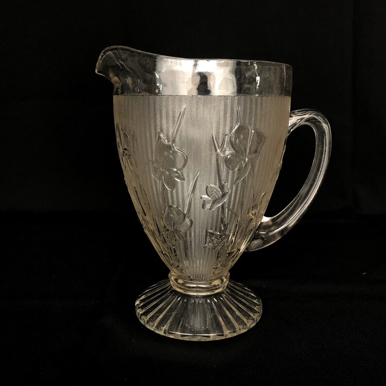 Vintage Clear Glass Iris & Herringbone Pitcher by Jeannette - Etsy