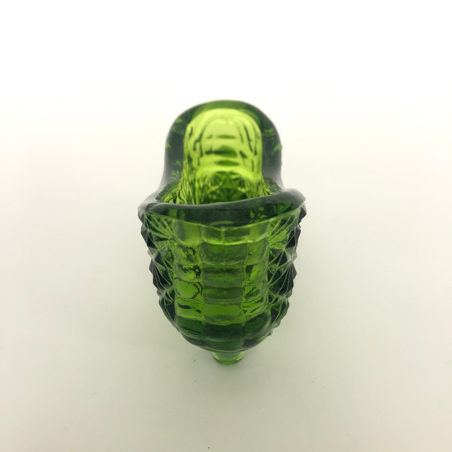 Vintage Daisy & Button Pattern Green Pressed Glass Shoe | Etsy