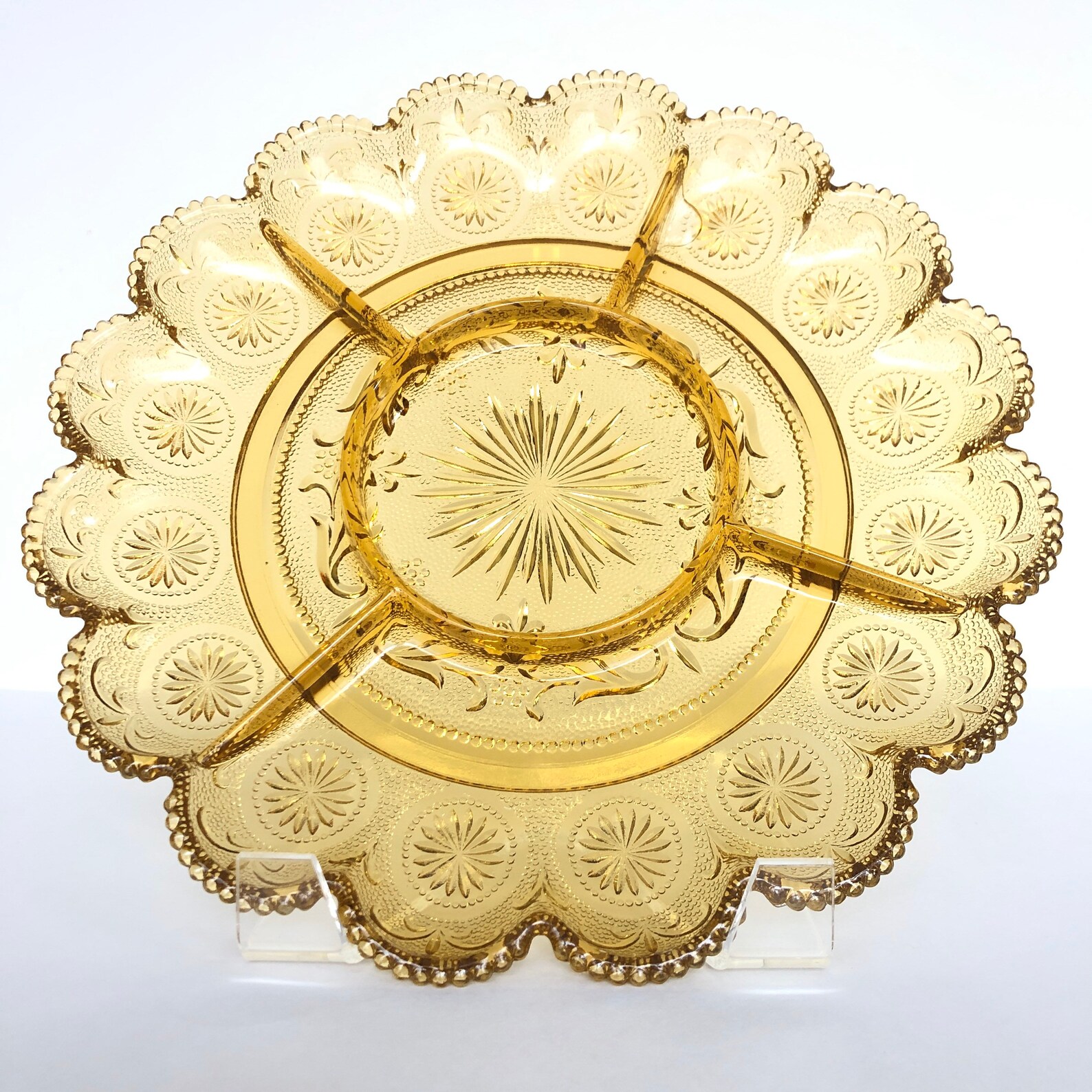 Vintage Yellow Amber Pressed Glass Divided Sectioned Plate - Etsy