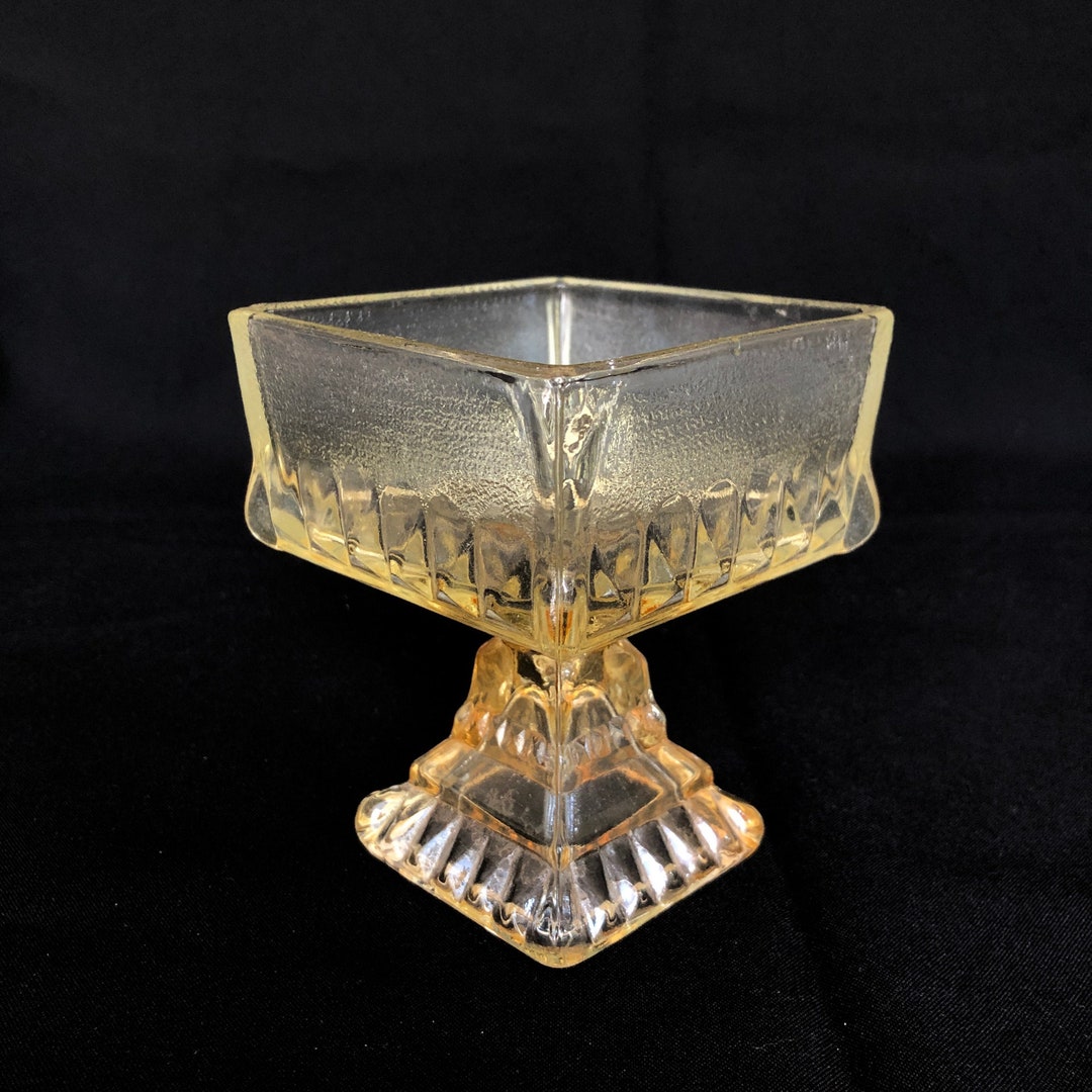 Vintage Glass Wedding Cake Box Square Pedestal Bowl Candy Dish by ...