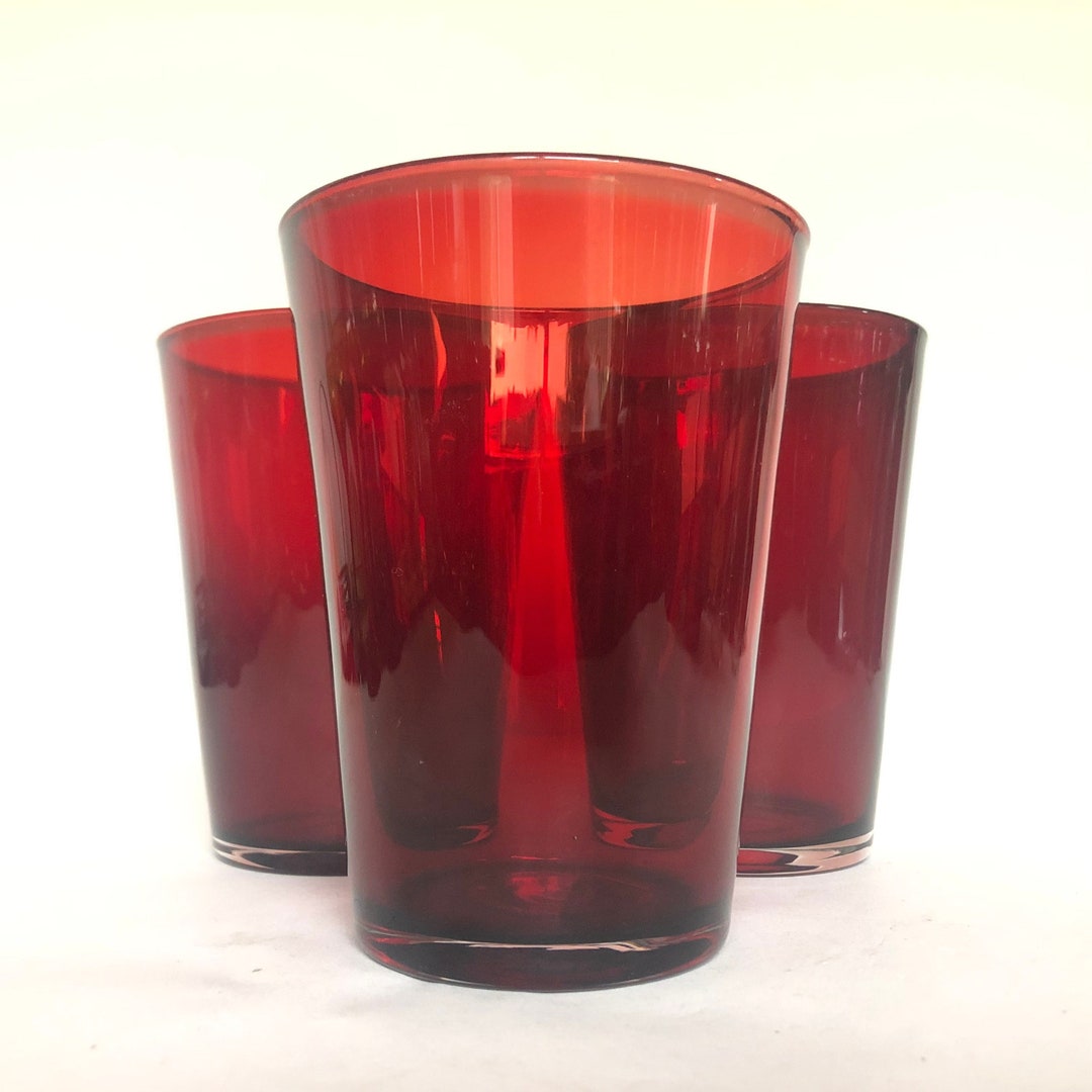 Vintage Ruby Red Glass Beverage Glasses - Set of 3, 18oz - Etsy