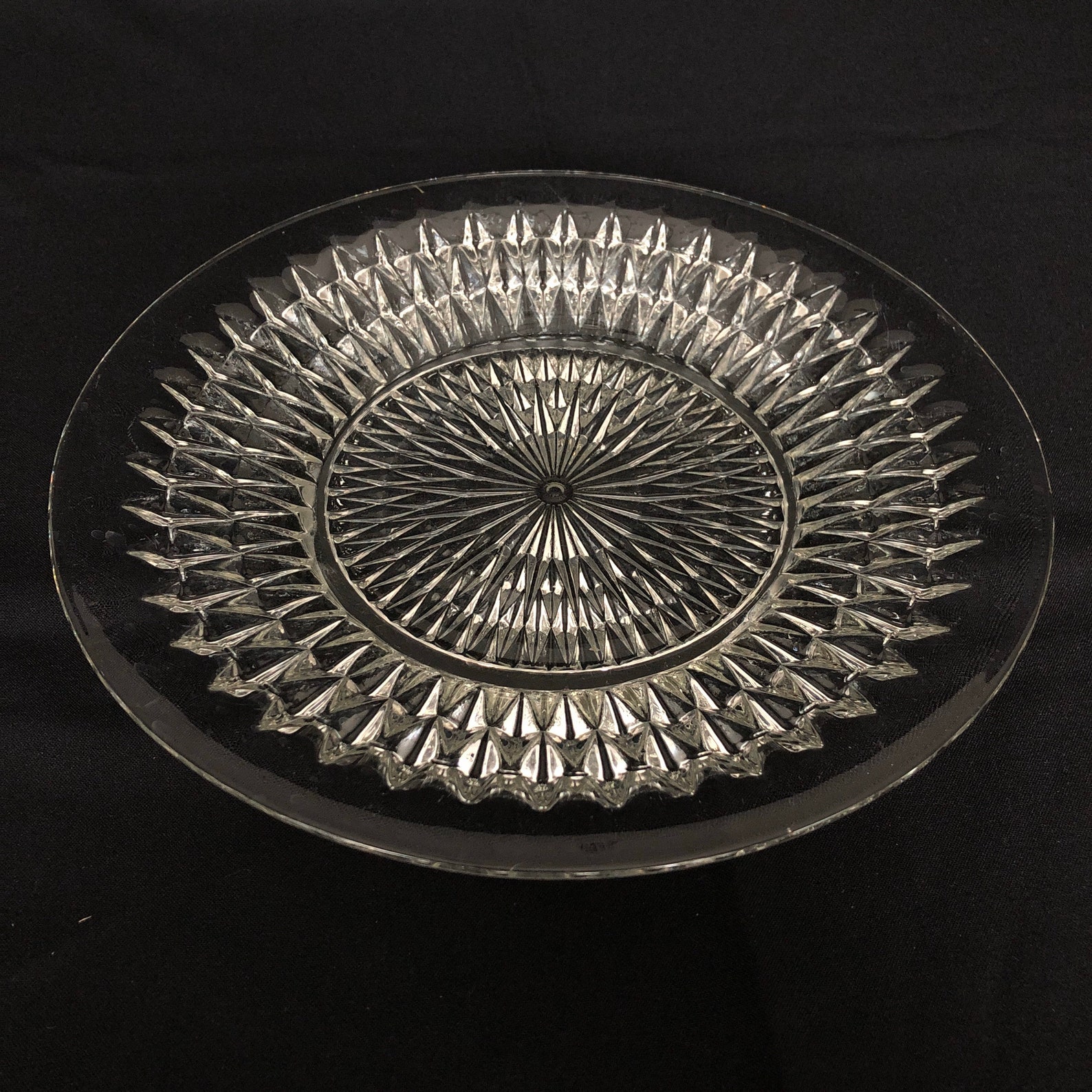 Vintage Round Clear Glass Diamond Cut Plate Platter - Etsy