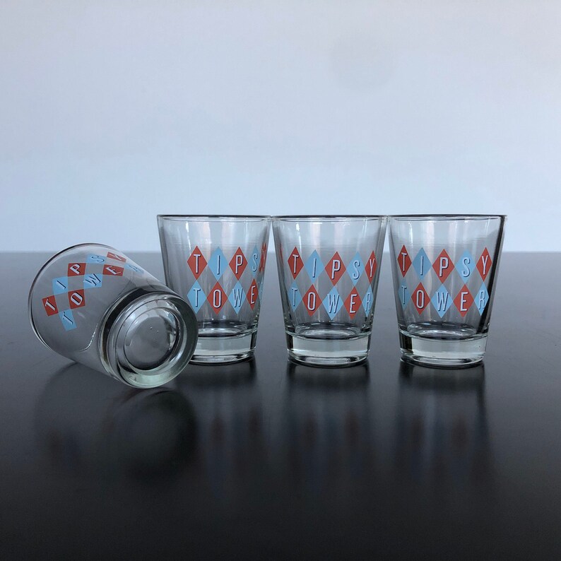 Set of 4 Vintage Classic Retro Shot Shooter Glasses TIPSY - Etsy