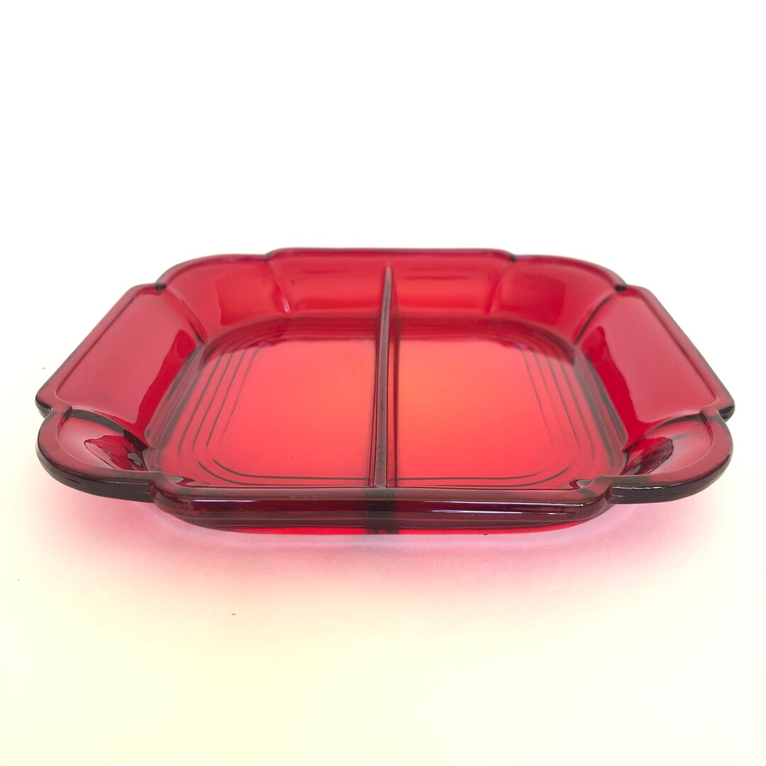 Vintage Cherry Red Glass Square Divided Plate Server - Etsy
