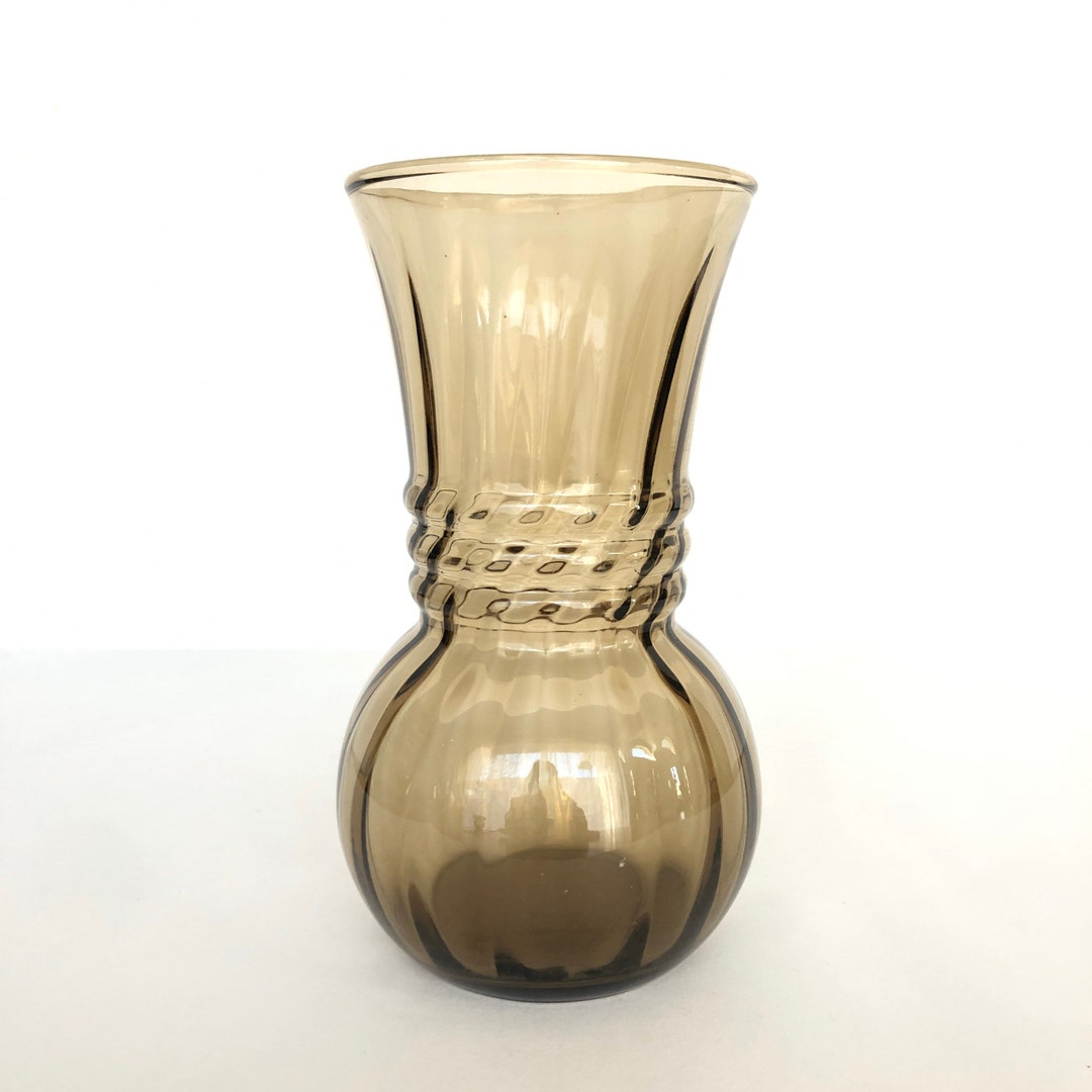Small ‘ribbed & Cinched’ Vintage Brown Glass Bouquet Vase - Etsy