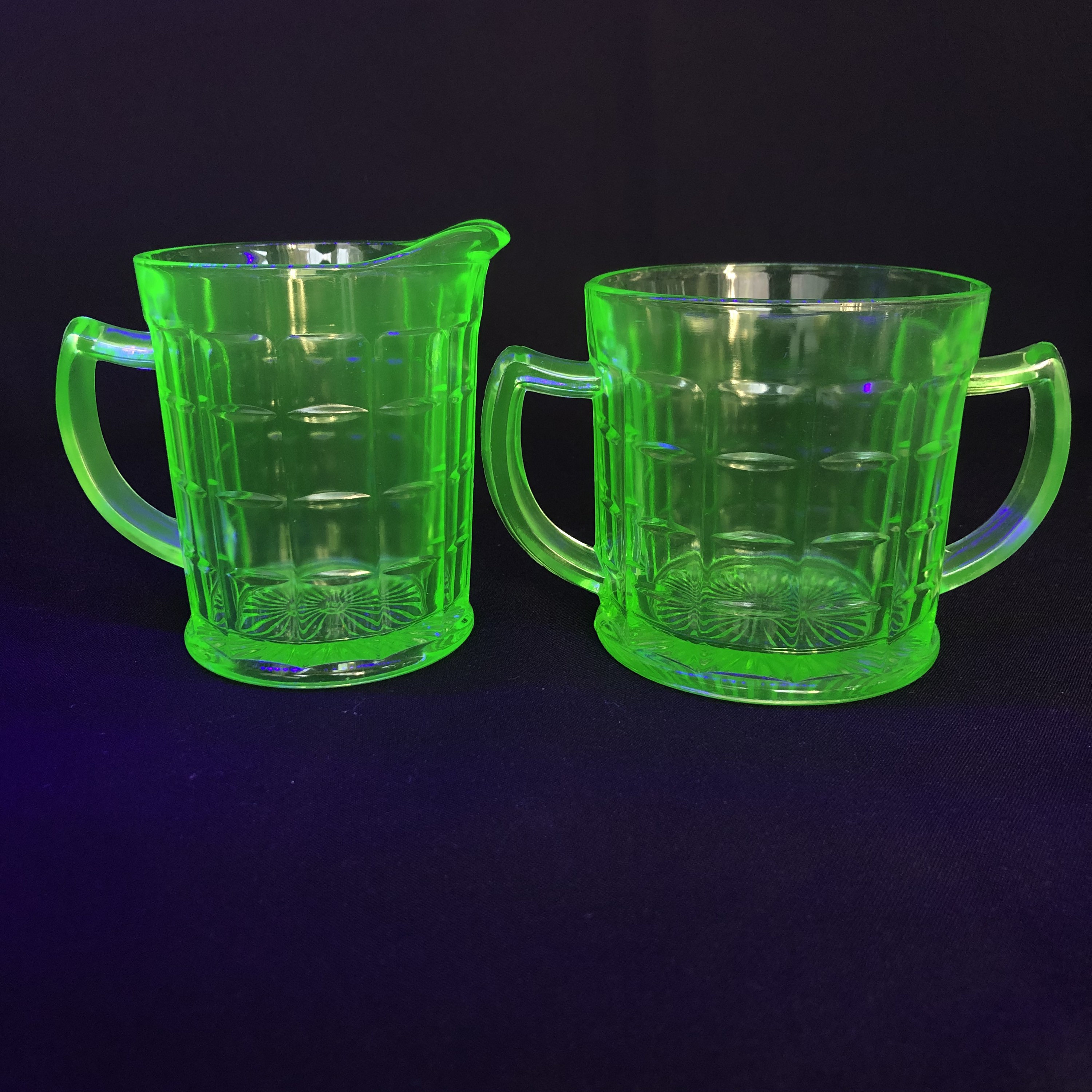 Vintage Hazel Atlas Vaseline Glass Creamer & Sugar Set, Colonial Block ...