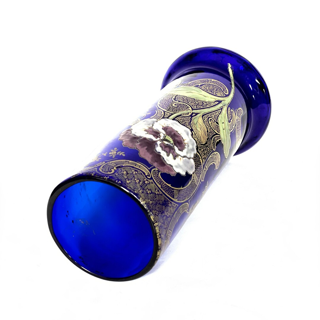 Antique Legras Cobalt Blue Glass Art Nouveau Nancy Vase - Enamel ...