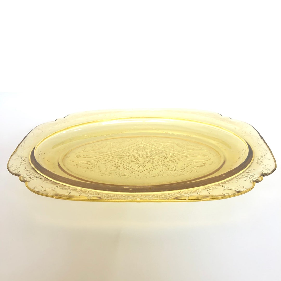 Vintage Topaz Amber Depression Glass Plate Oval Platter - Etsy
