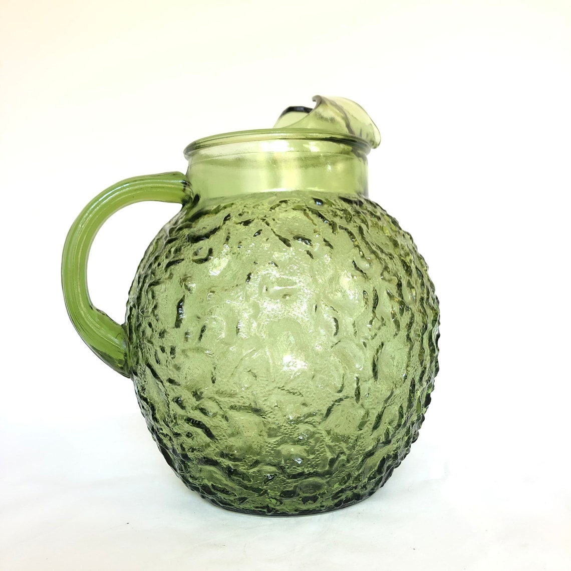 Big Vintage Avocado Green Textured Pressed Glass 96oz Pitcher - Etsy