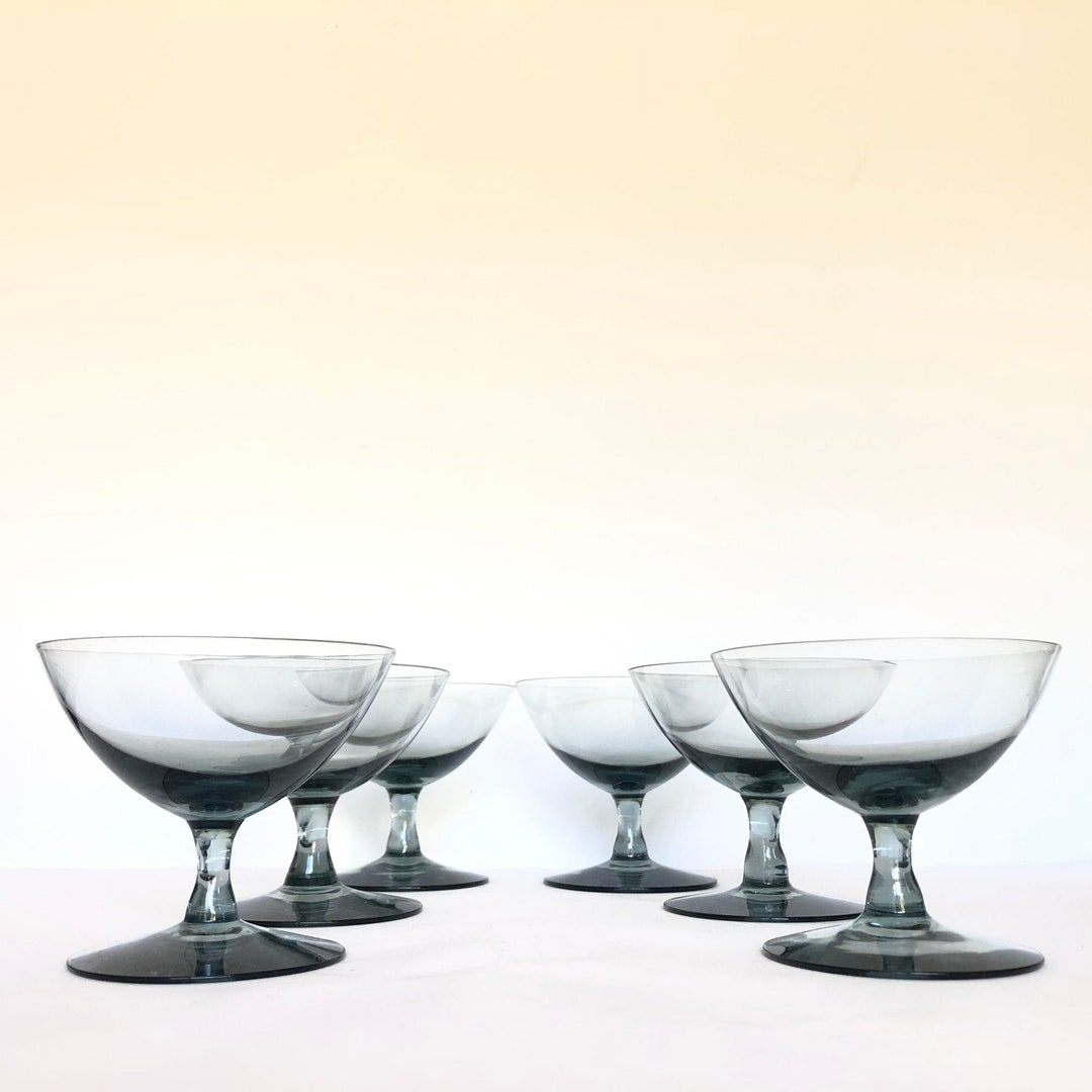 Set of 6 Super Groovy Retro Smokey Glass 6oz Champagne Cocktail Coupes ...