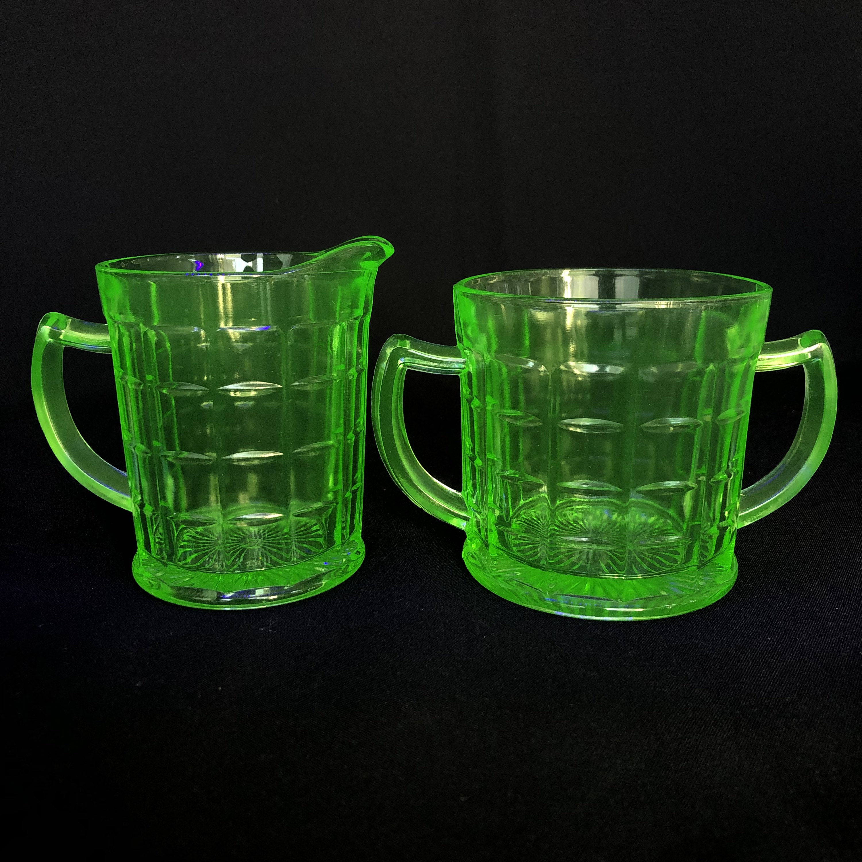 Vintage Hazel Atlas Vaseline Glass Creamer & Sugar Set, Colonial Block ...