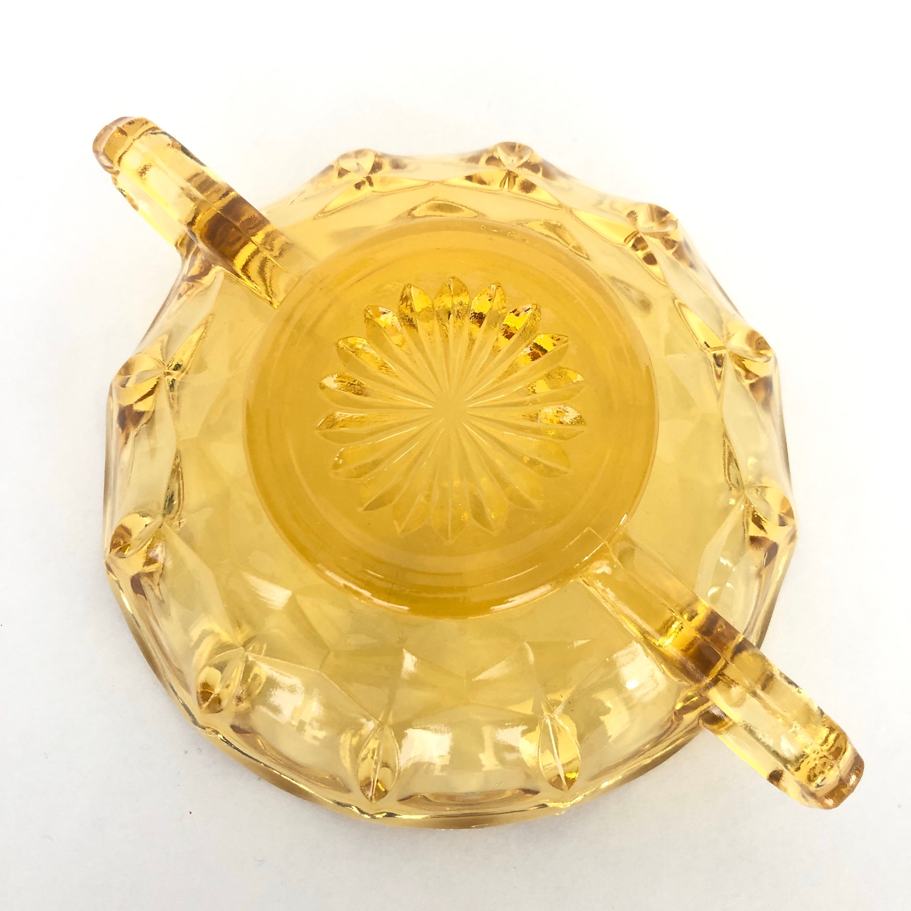 Vintage Fairfield Amber Pressed Glass Handled Bowl Dish With Scalloped ...