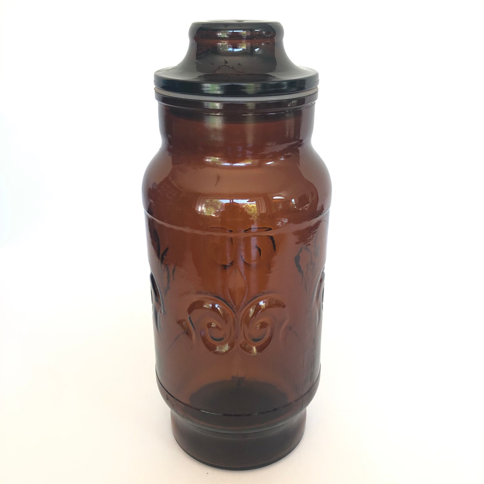 Vintage Brown Amber Pressed Glass Apothecary Jar - Sealed Glass ...