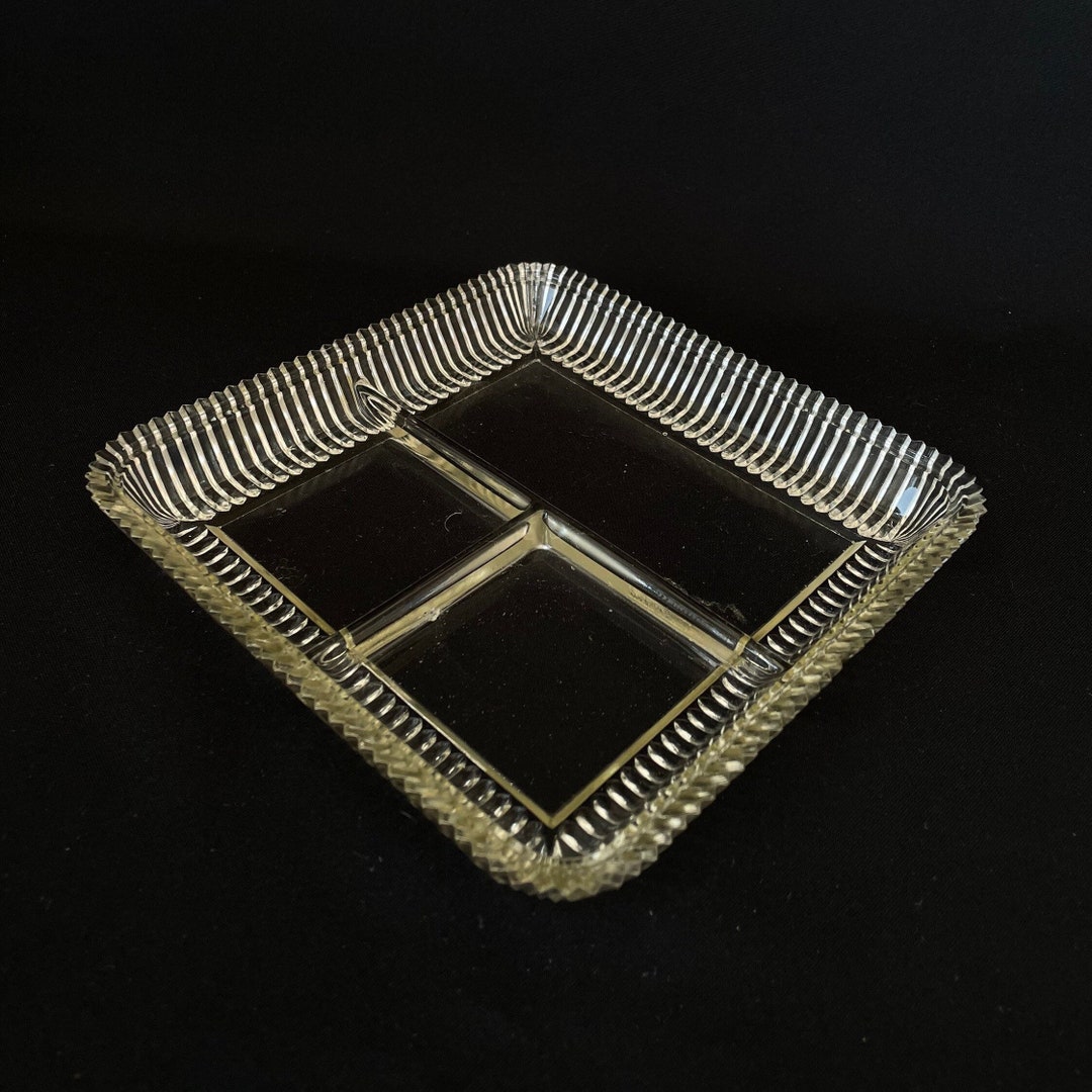 Antique Square Clear Glass Divided Plate Dish With Sawtooth Rim - Etsy