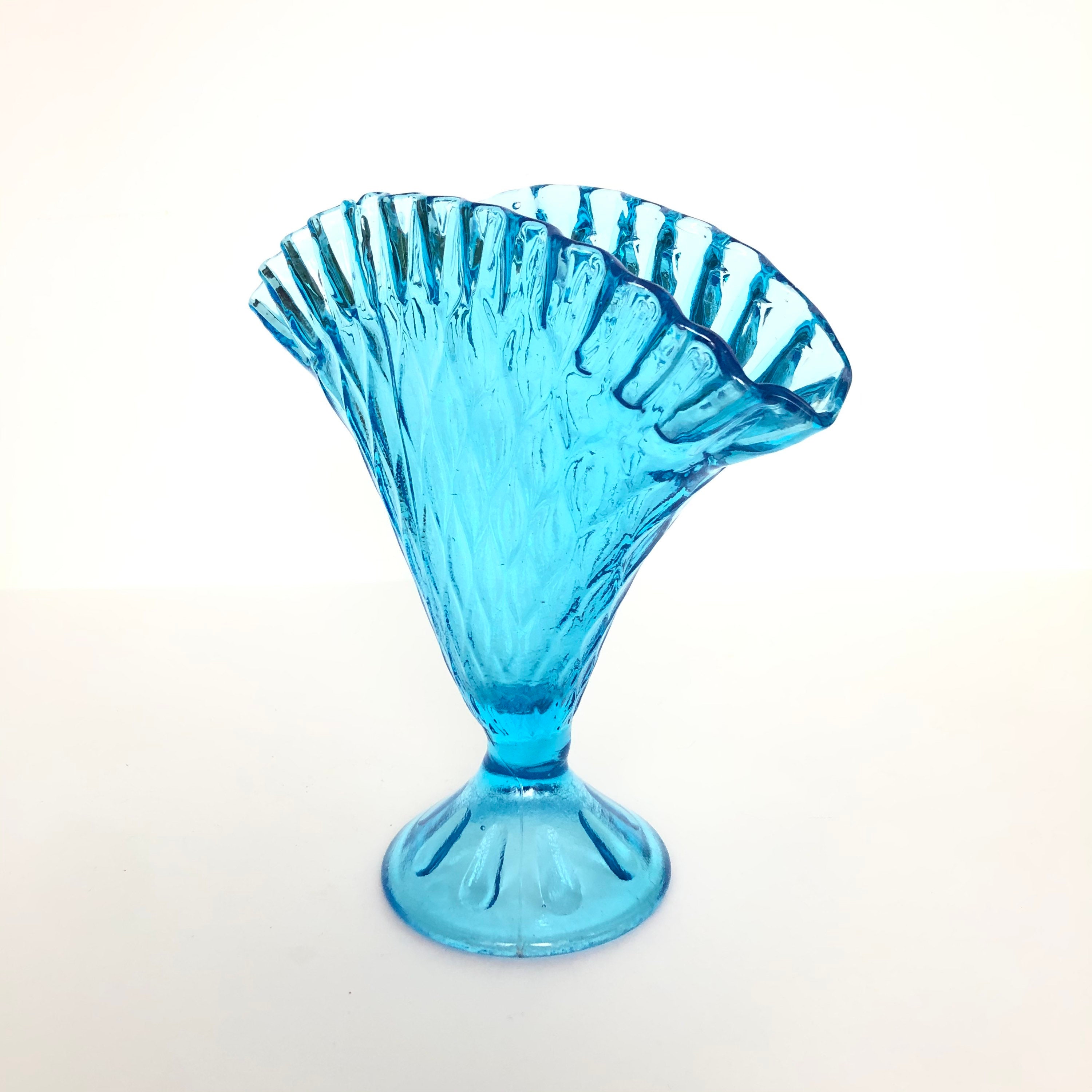 Vintage Capri Blue Pressed Glass Fan Vase C1940s - Etsy