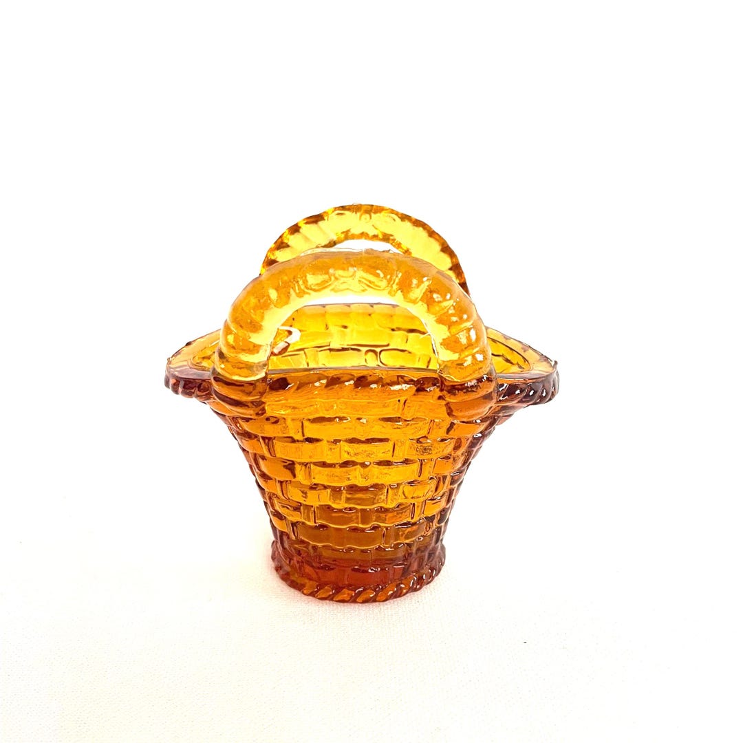 Little Vintage Amber Pressed Glass Basket - Etsy