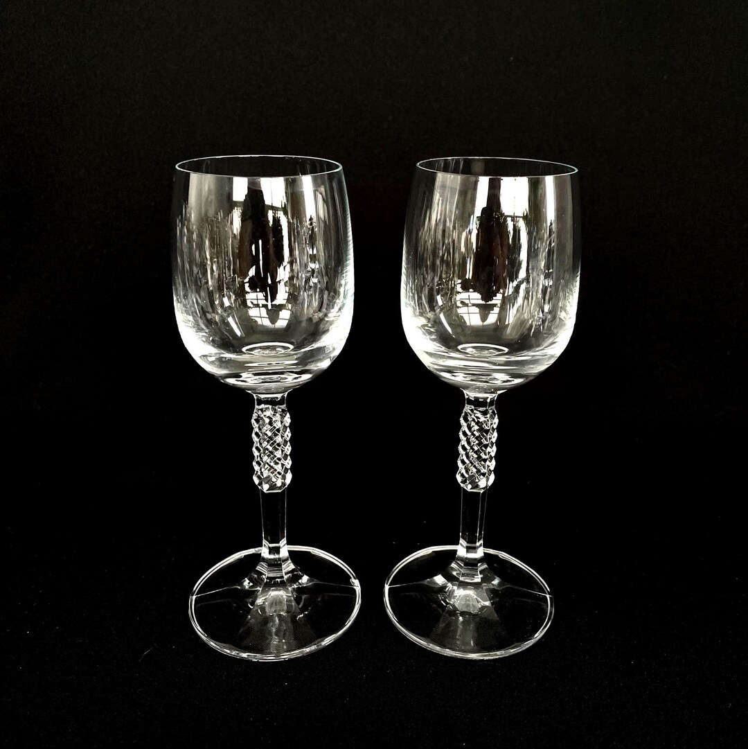 Pair of Diamond Point Stemmed Vintage Crystal 3oz Liqueur Glasses ...