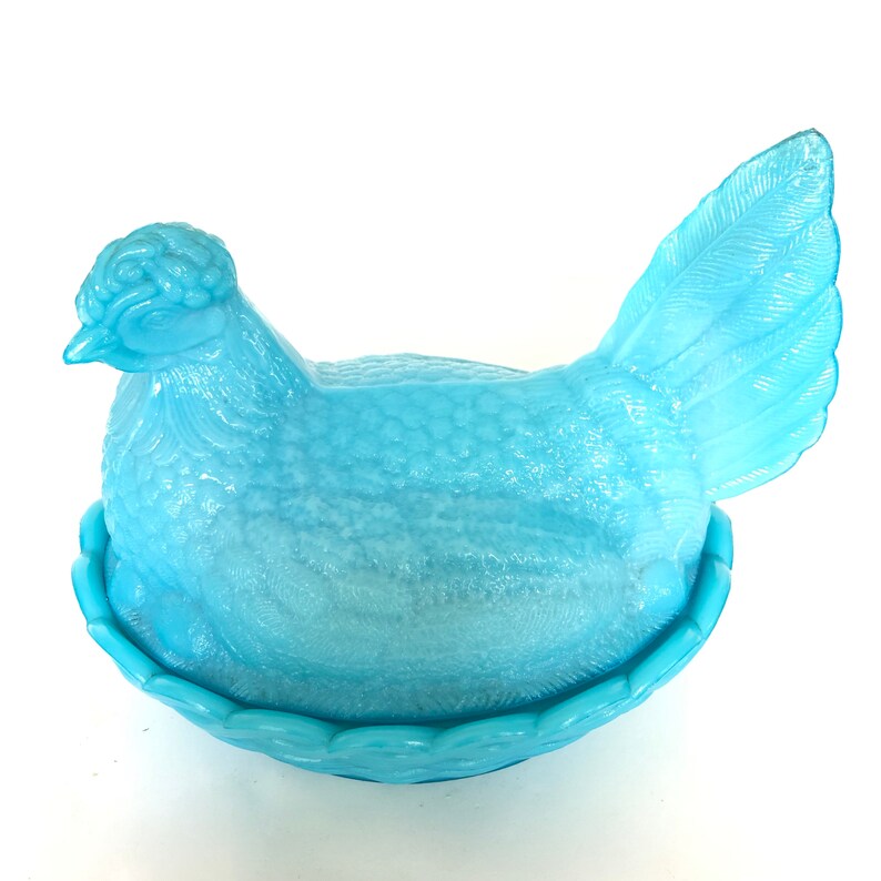 RARE Large Vintage Blue Slag Glass Hen on Nest Covered - Etsy