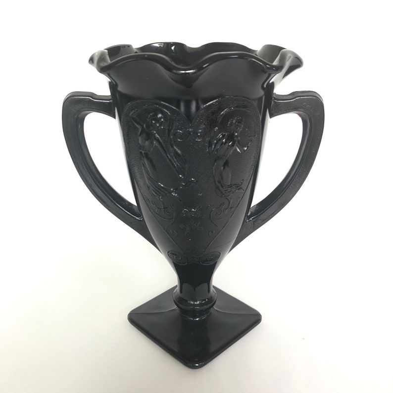 Vintage Black Amethyst Glass Trophy Vase c1930's | Etsy