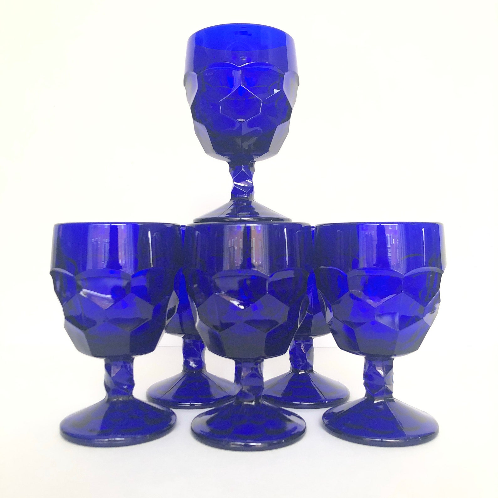 Set of 6 Vintage Cobalt Blue Glass Water Goblets - Etsy