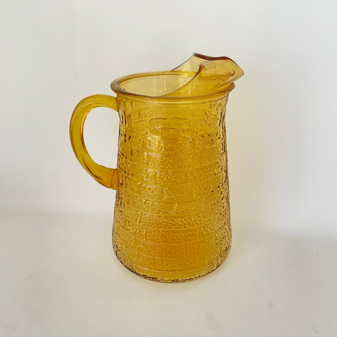 Vintage Golden Amber Brick Textured Glass 80oz Pitcher With Practical ...