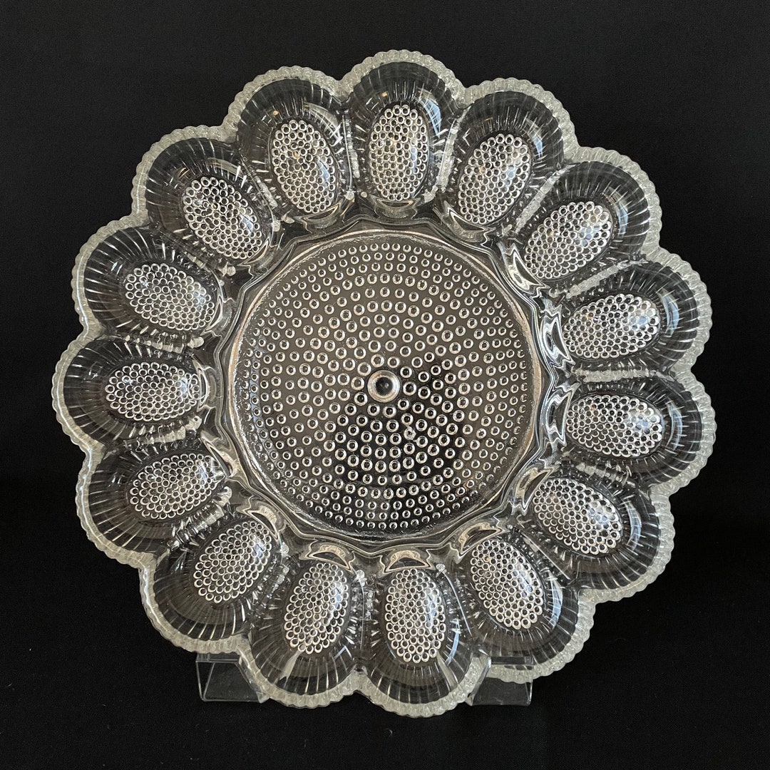 RARE - Clear Vintage Glass Devilled Egg Platter - Vintage Egg Tray ...