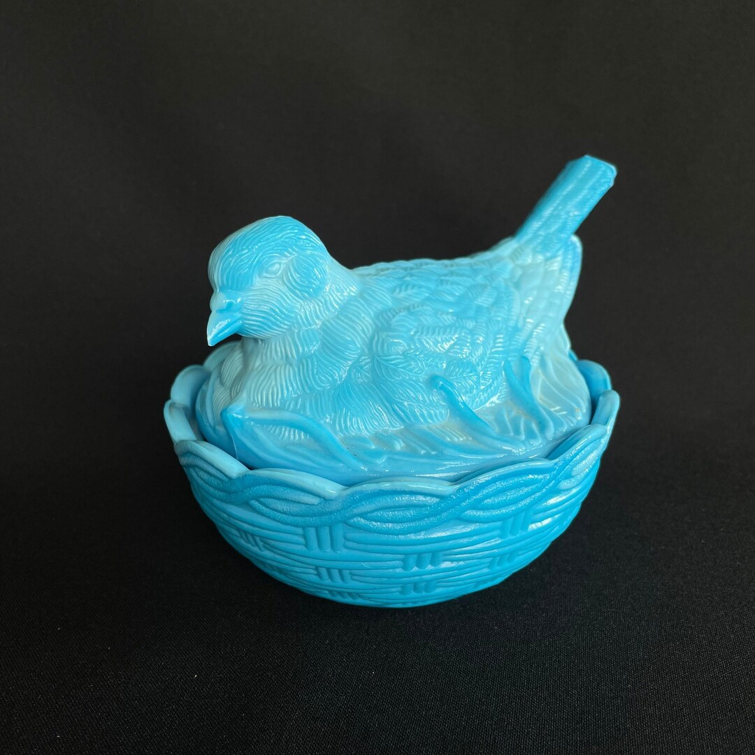 RARE - Vintage Blue Slag Glass Dove on Nest - Covered Dish - Etsy