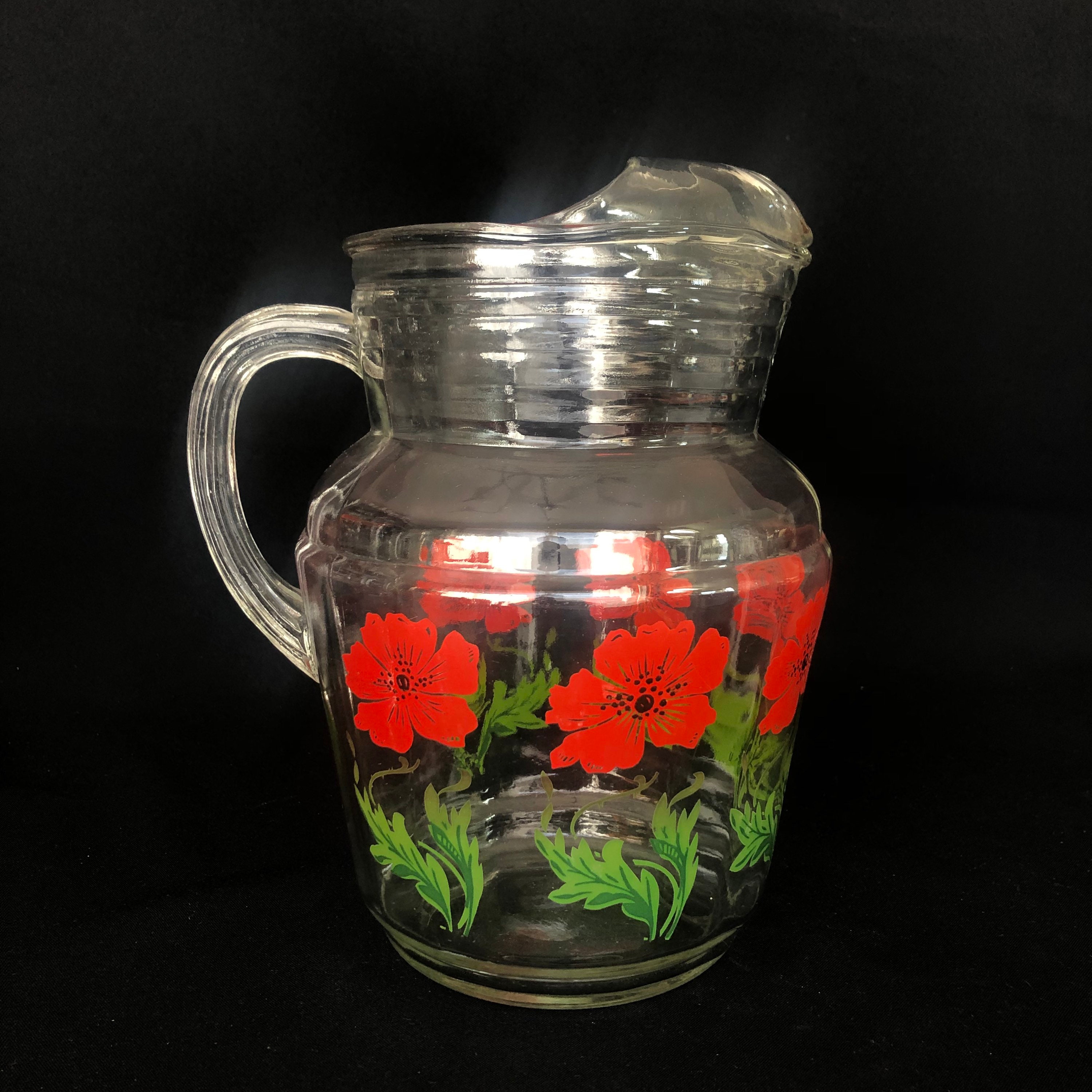 Vintage Glass Red Poppy 90oz Pitcher - Retro Kitchen - READ FULL ...