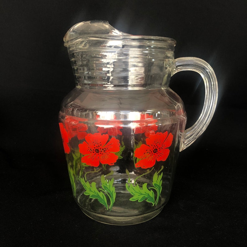 Vintage Glass Red Poppy 90oz Pitcher - Retro Kitchen - READ FULL ...