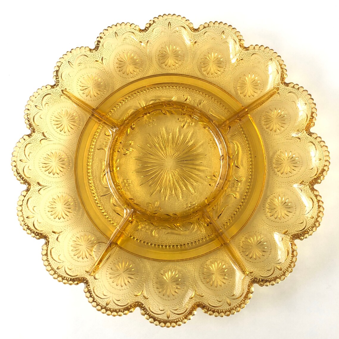 Vintage Yellow Amber Pressed Glass Divided Sectioned Plate - Etsy