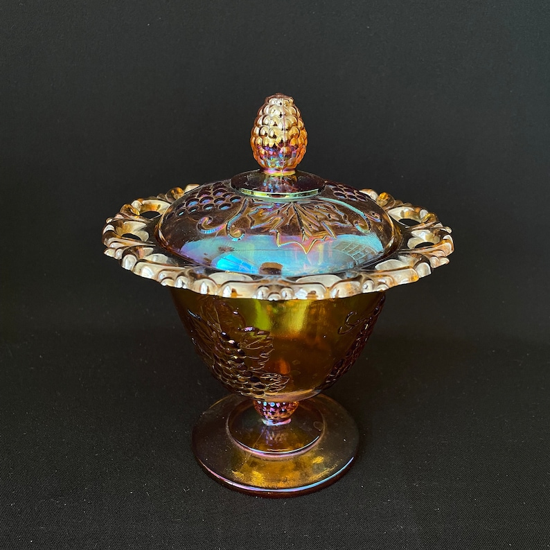 Vintage Carnival Glass Harvest Grape Pattern Glass Covered - Etsy