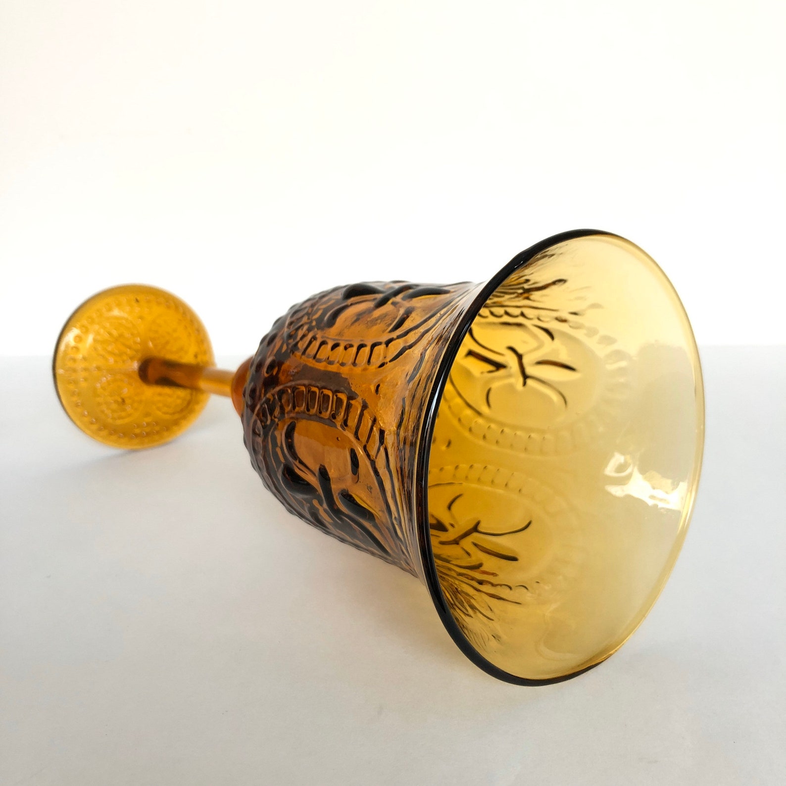 Vintage Amber Pressed Glass Tall Decorative Candle Holder With Embossed ...