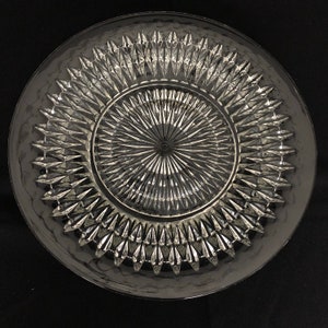 Vintage Round Clear Glass Diamond Cut Plate Platter - Etsy