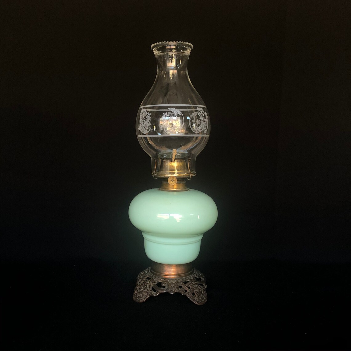 RARE Vintage or Antique Jadeite Oil Lamp With Metal Base and - Etsy